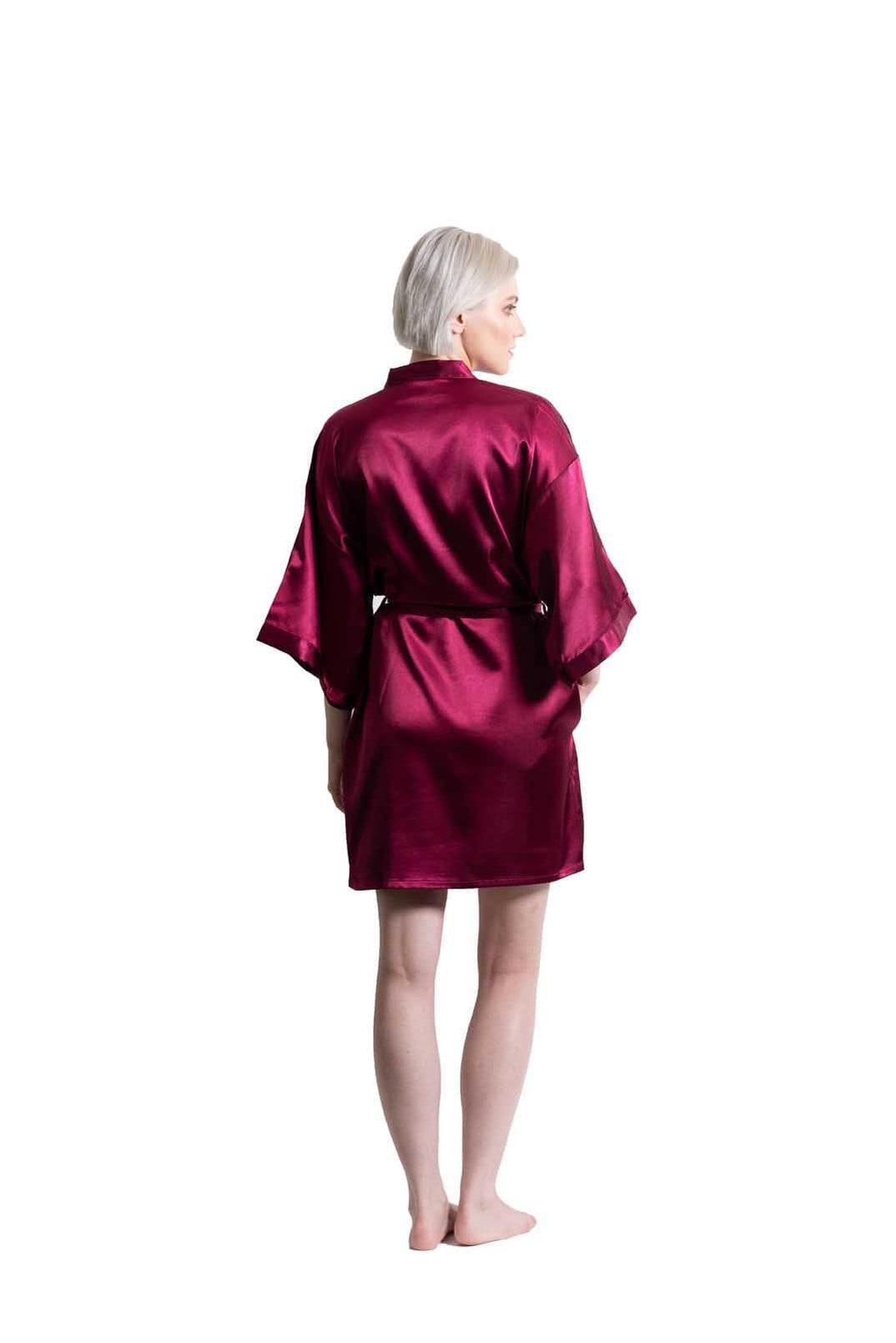 Wine Red Satin Kimono Short Robe, Wholesale Bridal Robes — RobesNmore