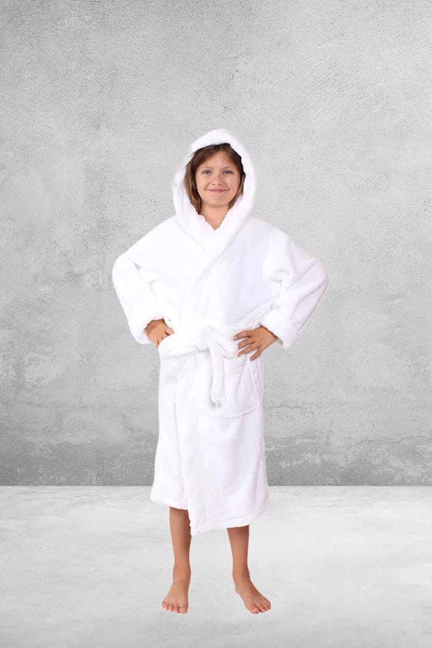 Kid's Flecee with Hooded Solid White Bathrobe, Wholesale Kids Robes ...