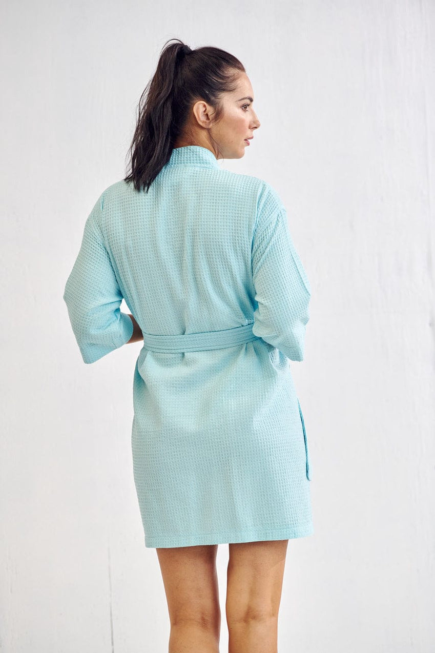 Women's Waffle Kimono Short Light Turquoise Bathrobe, Wholesale ...